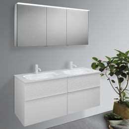 Burgbad Fiumo Badmöbel-Set Doppelwaschtisch mit Waschtischunterschrank und Spiegelschrank, SGGT142LF3956C0001G0223,