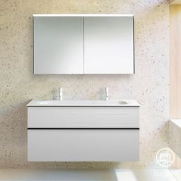 Burgbad Fiumo Badmöbel-Set Doppelwaschtisch mit Waschtischunterschrank und Spiegelschrank, SFXW122F3956C0001G0200,