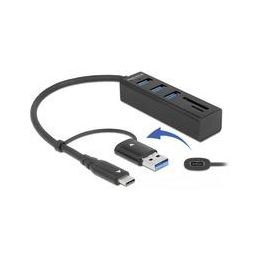 Delock 3 Port USB 3.2 Gen 1 Hub + SD und Micro SD Card Reader mit USB Type-C oder USB Typ-A Anschluss, USB-Hub