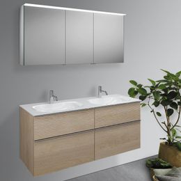 Burgbad Fiumo Badmöbel-Set Doppelwaschtisch mit Waschtischunterschrank und Spiegelschrank, SGGT142RF3959C0001G0146,