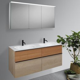 Burgbad Fiumo Badmöbel-Set Doppelwaschtisch mit Waschtischunterschrank und Spiegelschrank, SGGT142LF3959FOT52C0001G0200,