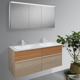 Burgbad Fiumo Badmöbel-Set Doppelwaschtisch mit Waschtischunterschrank und Spiegelschrank, SGGT142LF3959FOT52C0001G0223,