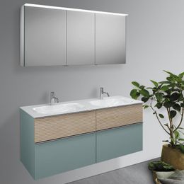 Burgbad Fiumo Badmöbel-Set Doppelwaschtisch mit Waschtischunterschrank und Spiegelschrank, SGGT142LF3957FOT45C0001G0146,
