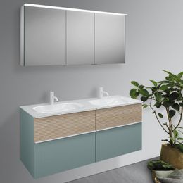 Burgbad Fiumo Badmöbel-Set Doppelwaschtisch mit Waschtischunterschrank und Spiegelschrank, SGGT142RF3957FOT45C0001G0223,