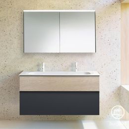 Burgbad Fiumo Badmöbel-Set Doppelwaschtisch mit Waschtischunterschrank und Spiegelschrank, SFXW122F3958FOT45C0001G0200,