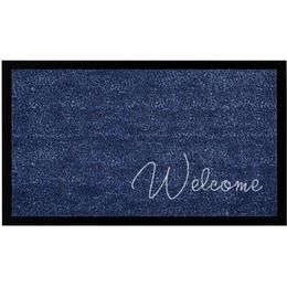 Fußmatte Welcome, Home Affaire, rechteckig, Höhe: 5 mm, Waschbar, Robust, Pflegeleicht, Rutschfest, mit Spruch, blau