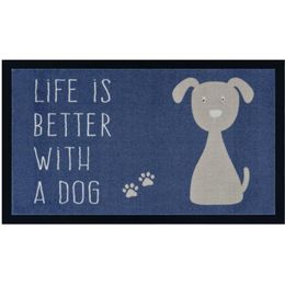 Fußmatte Hund, my home, rechteckig, Höhe: 5 mm, Rutschfest, Tiermotiv, Dog, mit Spruch, Robust, Pflegeleicht, beige|blau