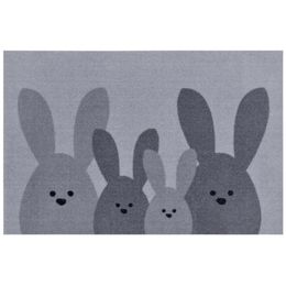 Fußmatte Bunny Family, Hanse Home, rechteckig, Höhe: 7 mm, Schmutzfangmatte, In-& Outdoor, Rutschfest, Waschbar, Türmatte, Ostern, grau
