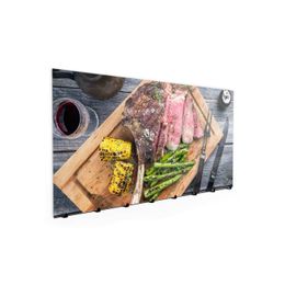 Primedeco Garderobenpaneel Magnetwand und Memoboard aus Glas Steak an Knochen mit Spargel