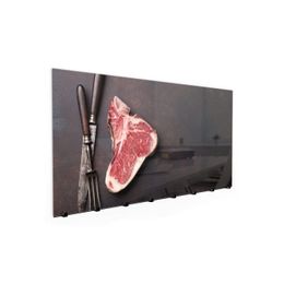 Primedeco Garderobenpaneel Magnetwand und Memoboard aus Glas Rohes T-Bone Steak