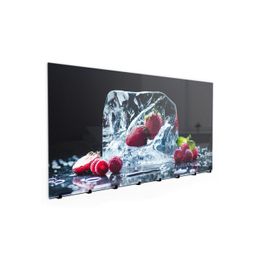 Primedeco Garderobenpaneel Magnetwand und Memoboard aus Glas Himbeeren mit Eiswürfel