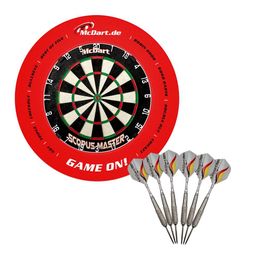 McDart Dartscheibe McDart Master Bundle mit 6 Steeldarts und GameOn Surround