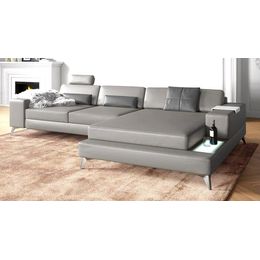 BULLHOFF Wohnlandschaft Wohnlandschaft Leder Ecksofa Designsofa Eckcouch L-Form LED Leder Sofa Couch XL hell grau »MÜNCHEN III