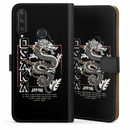 DeinDesign Handyhülle Japan Drache Meer Osaka Dragon, Huawei Y6p Hülle Handy Flip Case Wallet Cover Handytasche Leder, schwarz