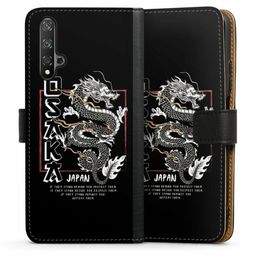DeinDesign Handyhülle Japan Drache Meer Osaka Dragon, Huawei Nova 5T Hülle Handy Flip Case Wallet Cover Handytasche Leder, schwarz