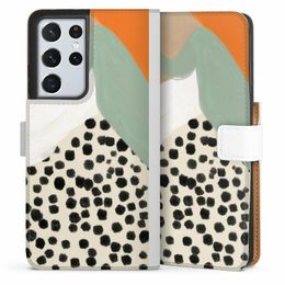 DeinDesign Handyhülle Boho Kunst Abstrakt Crazy Life Art 03 Boho, Samsung Galaxy S21 Ultra 5G Hülle Handy Flip Case Wallet Cover, weiß