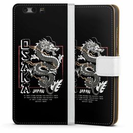 DeinDesign Handyhülle Japan Drache Meer Osaka Dragon, Huawei P10 Hülle Handy Flip Case Wallet Cover Handytasche Leder, weiß