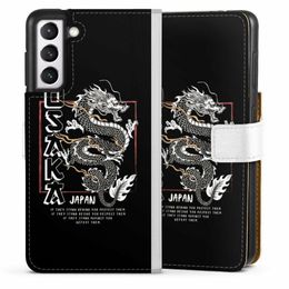 DeinDesign Handyhülle Japan Drache Meer Osaka Dragon, Samsung Galaxy S21 5G Hülle Handy Flip Case Wallet Cover, weiß