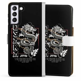 DeinDesign Handyhülle Japan Drache Meer Osaka Dragon, Samsung Galaxy S21+ 5G Hülle Handy Flip Case Wallet Cover, weiß