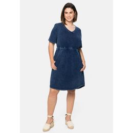 sheego Große Größen: Jerseykleid in Denim-Optik, mit Taillennaht, dark blue Denim, Gr.46