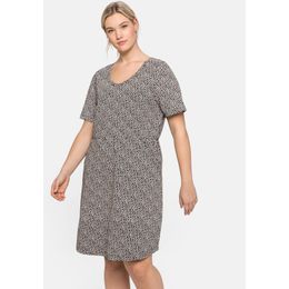 sheego Große Größen: Jerseykleid mit Minimal-Blumendruck, schwarz-weiß, Gr.44