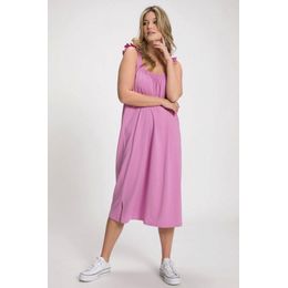 Ulla Popken Jerseykleid Midikleid A-Linie Rüschenträger Rundhals ärmellos