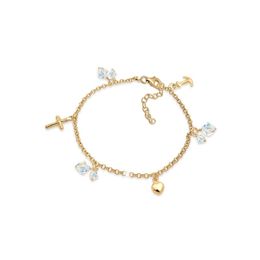 Elli Bettelarmband &raquo;Kreuz Herz Anker Kristalle Silber&laquo; Gold + wei&szlig; 19cm Armband f&uuml;r Frauen mit ovalen Gliedern