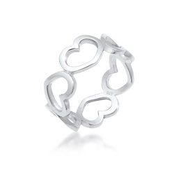 Elli Fingerring »Bandring Herzen Symbol Cut-Out Trend 925er Silber« Silber 54 mm Romantischer Bandring mit Herz Motiv für Damen
