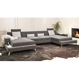 BULLHOFF Wohnlandschaft »Wohnlandschaft XXL Ecksofa Eckcouch U-Form Designsofa LED Sofa Couch Grau Grün Safir »MÜNCHEN