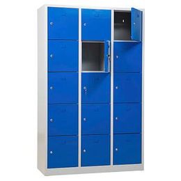 Gürkan Gürkan Schließfachschrank lichtgrau, enzianblau 106976, 15 Schließfächer 119,0 x 45,0 x 190,0 cm