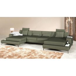 BULLHOFF Wohnlandschaft »Wohnlandschaft XXL Ecksofa Eckcouch U-Form Designsofa LED Sofa Couch Grau Vintage Grün »MÜNCHEN