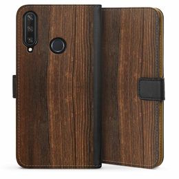 DeinDesign Handyhülle Nussbaum Holzoptik Holz Nußbaum Holzlook, Huawei Y6p Hülle Handy Flip Case Wallet Cover Handytasche Leder, schwarz