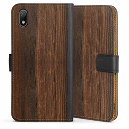 DeinDesign Handyhülle Nussbaum Holzoptik Holz Nußbaum Holzlook, Huawei Y5 (2019) Hülle Handy Flip Case Wallet Cover Handytasche Leder, schwarz
