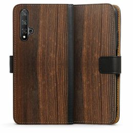 DeinDesign Handyhülle Nussbaum Holzoptik Holz Nußbaum Holzlook, Huawei Nova 5T Hülle Handy Flip Case Wallet Cover Handytasche Leder, schwarz