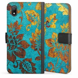 DeinDesign Handyhülle Vintage Ornamente Blumen Blue Vintage, Huawei Y5 (2019) Hülle Handy Flip Case Wallet Cover Handytasche Leder, schwarz