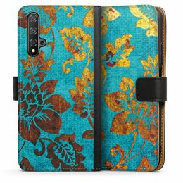 DeinDesign Handyhülle Vintage Ornamente Blumen Blue Vintage, Huawei Nova 5T Hülle Handy Flip Case Wallet Cover Handytasche Leder, schwarz