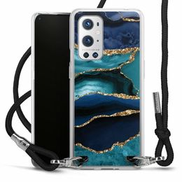 DeinDesign Handyhülle Marmor Trends Glitzer Look, OnePlus 9 Pro Handykette Hülle mit Band Case zum Umhängen, weiß