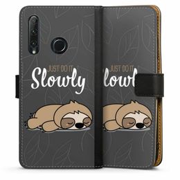 DeinDesign Handyhülle lazy sunday Sprüche Faultier Just Do It Slowly Sloth Grey, Huawei Honor 20 Lite Hülle Handy Flip Case Wallet Cover, schwarz