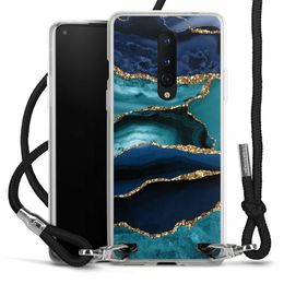DeinDesign Handyhülle Marmor Trends Glitzer Look, OnePlus 8 Handykette Hülle mit Band Case zum Umhängen Cover mit Kette, weiß