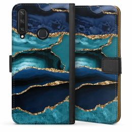 DeinDesign Handyhülle Marmor Trends Glitzer Look, Huawei Y6p Hülle Handy Flip Case Wallet Cover Handytasche Leder, schwarz