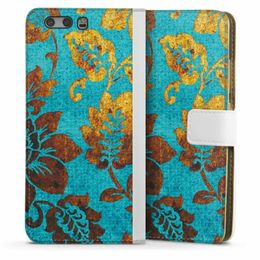 DeinDesign Handyhülle Vintage Ornamente Blumen Blue Vintage, Huawei P10 Hülle Handy Flip Case Wallet Cover Handytasche Leder, weiß