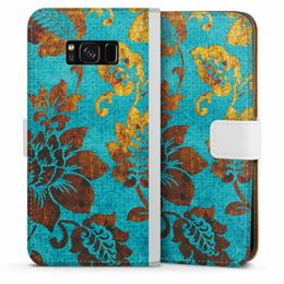 DeinDesign Handyhülle Vintage Ornamente Blumen Blue Vintage, Samsung Galaxy S8 Plus Hülle Handy Flip Case Wallet Cover, weiß