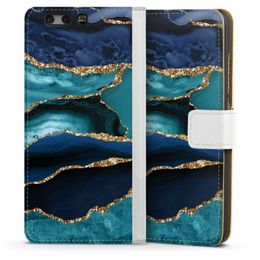 DeinDesign Handyhülle Marmor Trends Glitzer Look, Huawei P10 Hülle Handy Flip Case Wallet Cover Handytasche Leder, weiß