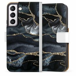 DeinDesign Handyhülle Glitzer Look Marmor Trends Dark marble gold Glitter look, Samsung Galaxy S22 Hülle Handy Flip Case Wallet Cover, weiß