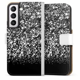 DeinDesign Handyhülle Glitzer Look Schneeflocken Muster Snow Fall Glitter Look, Samsung Galaxy S22 Hülle Handy Flip Case Wallet Cover, weiß