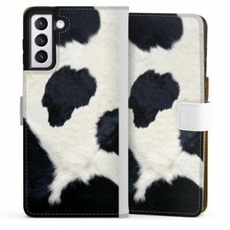 DeinDesign Handyhülle Animal-Look Animalprint Kuhfell Kuhflecken, Samsung Galaxy S21+ 5G Hülle Handy Flip Case Wallet Cover, weiß