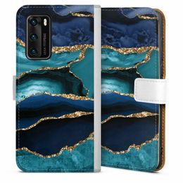 DeinDesign Handyhülle Marmor Trends Glitzer Look, Huawei P40 Hülle Handy Flip Case Wallet Cover Handytasche Leder, weiß