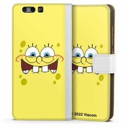 DeinDesign Handyhülle Spongebob Schwammkopf Offizielles Lizenzprodukt Kindheit, Huawei P10 Hülle Handy Flip Case Wallet Cover Handytasche Leder, weiß