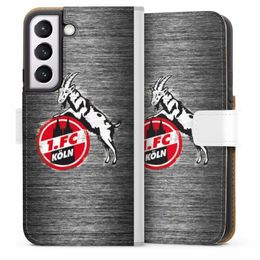 DeinDesign Handyhülle 1. FC Köln Metallic Look Offizielles Lizenzprodukt Metal Scratch 1.FC, Samsung Galaxy S22 Hülle Handy Flip Case Wallet Cover