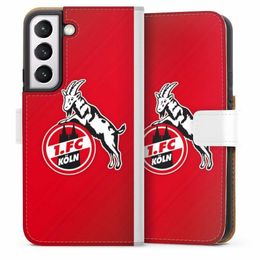 DeinDesign Handyhülle 1. FC Köln Offizielles Lizenzprodukt EffZeh 1. FC Köln rot, Samsung Galaxy S22 Hülle Handy Flip Case Wallet Cover, weiß